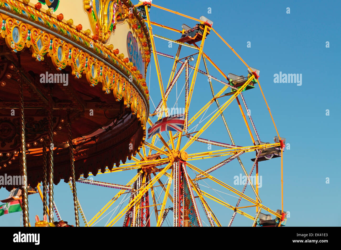 Ferris Wheel and Traditional Victorian Steam Carousel Roundabout ...