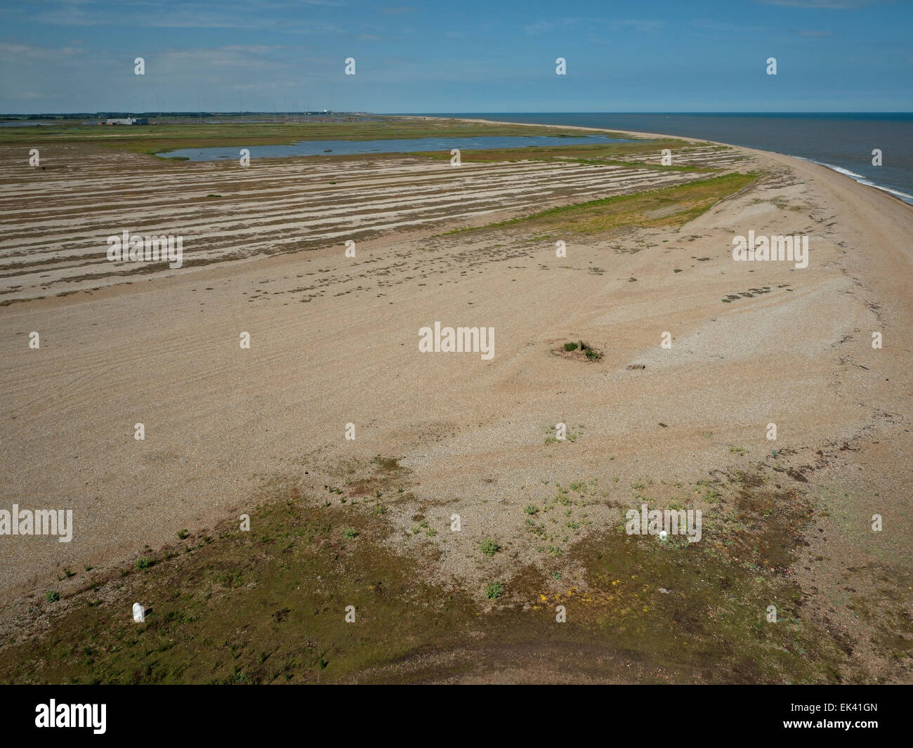 Orfordness Lighthouse, view towering over Orfordness shingle spit below ...