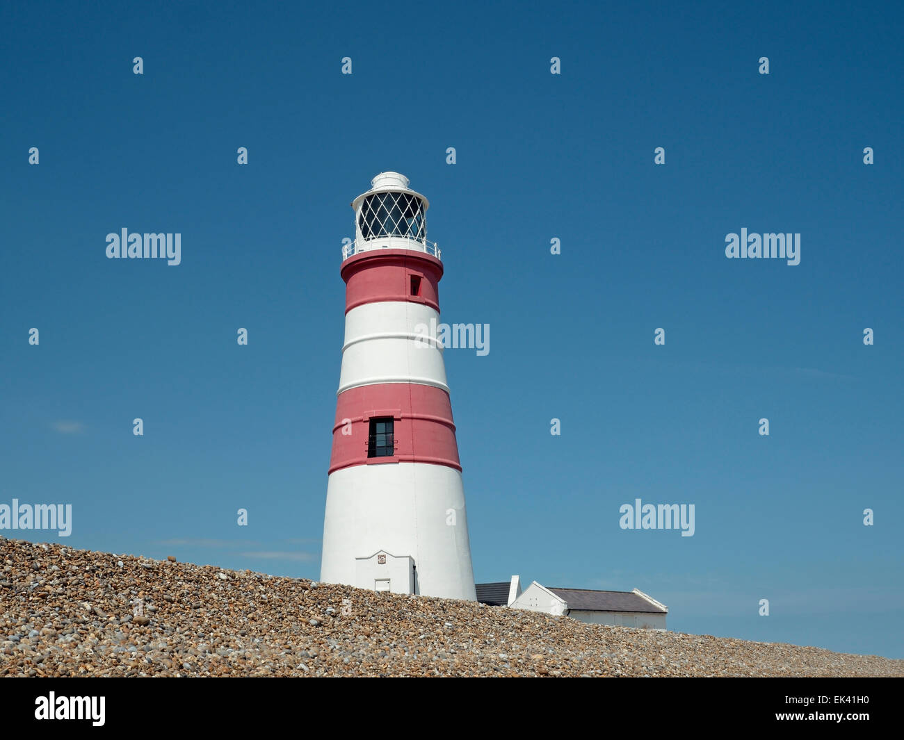 Orfordness Lighthouse, towering over the pebble beach, Orford Ness ...
