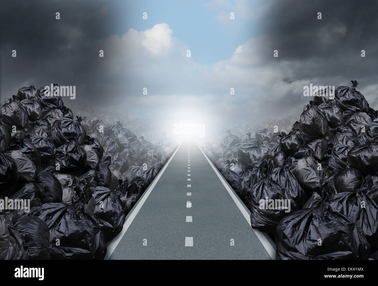 Garbage solution environmental concept as a straight road or clear path ...