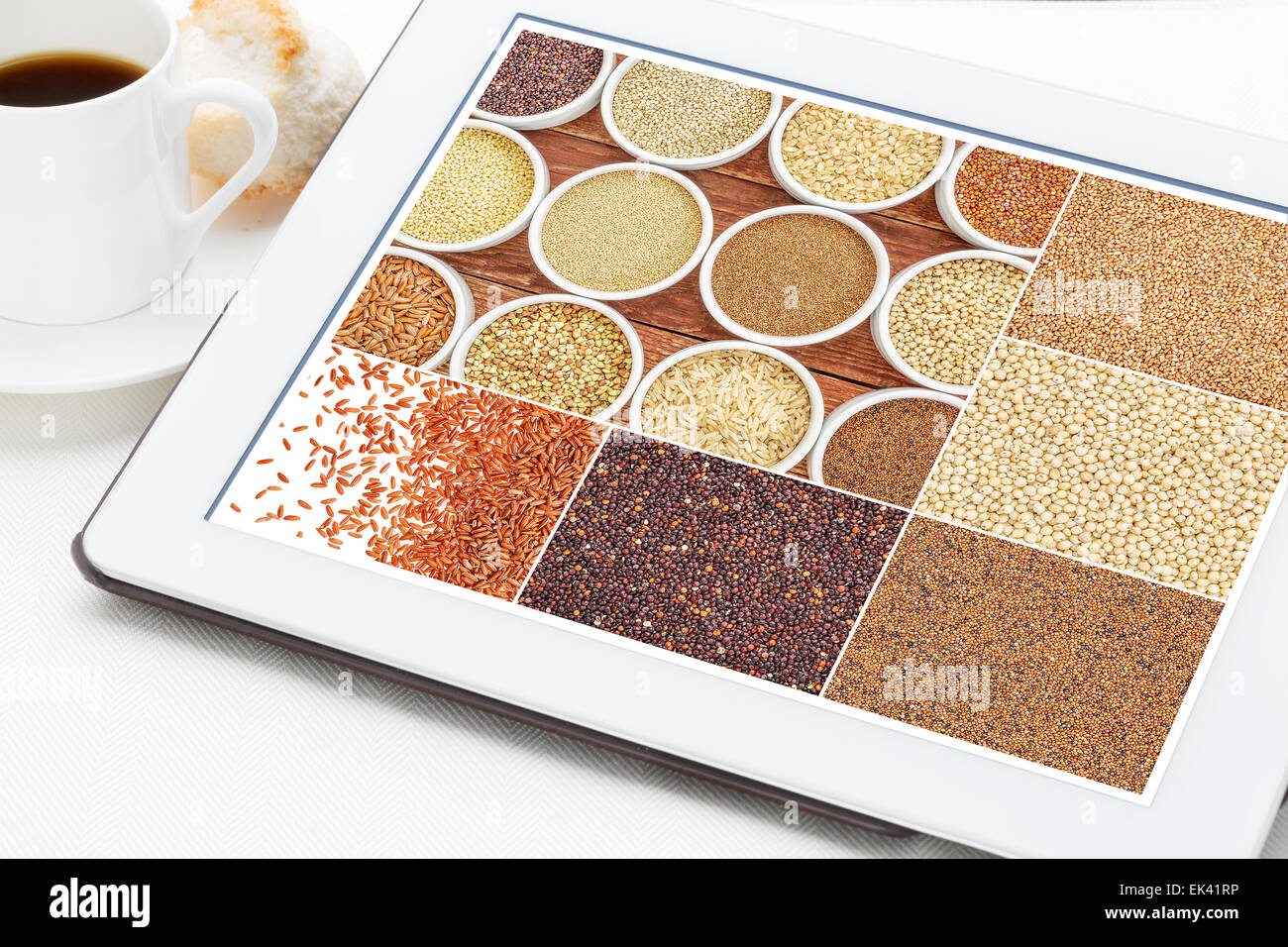 Reviewing pictures of healthy gluten free grains (quinoa, kaniwa, brown ...