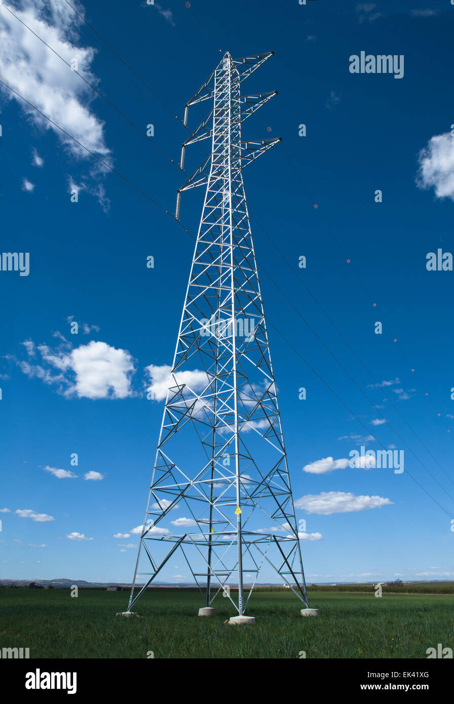 High-voltage steel lattice tower, used to support an overhead power ...