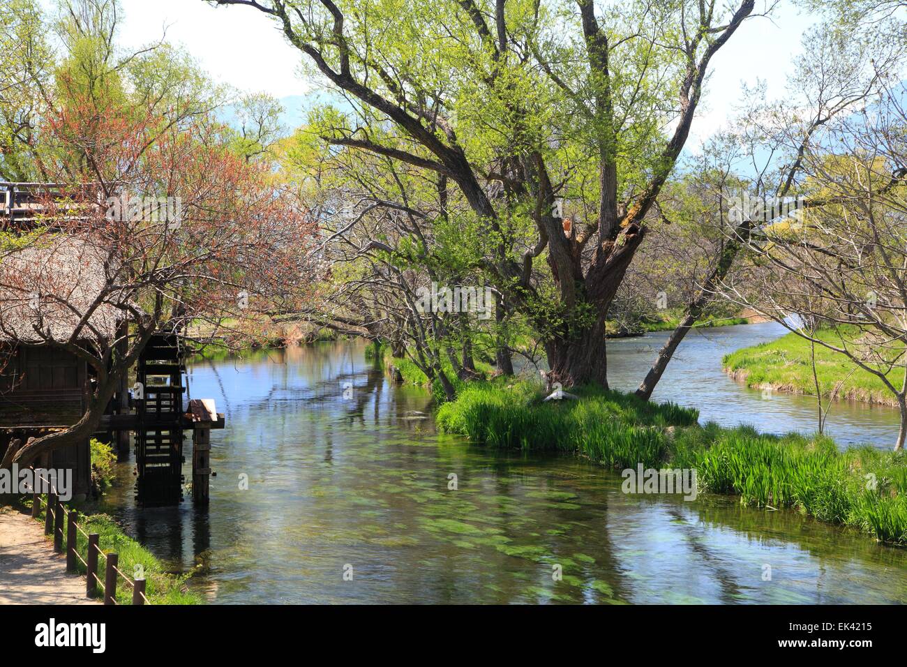 Water mill and river, Azumino, Nagano, Japan Stock Photo - Alamy