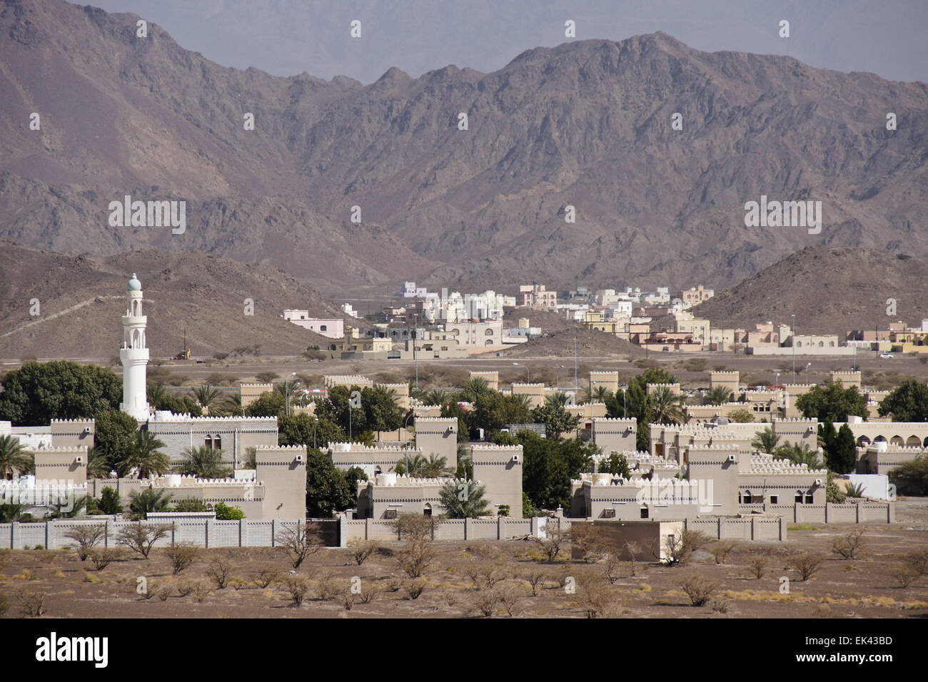 View of mountains and town with mosque from Jibreen Castle, Jibreen ...