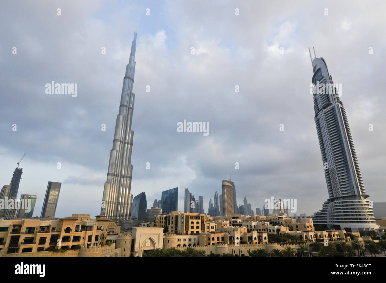 Burj Khalifa (tower on left), The Address (tower on right), and skyline ...