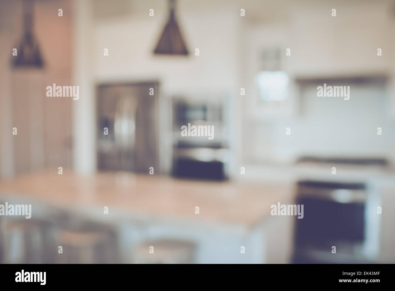 Blurred Modern Kitchen with Retro Instagram Style Filter Stock Photo ...