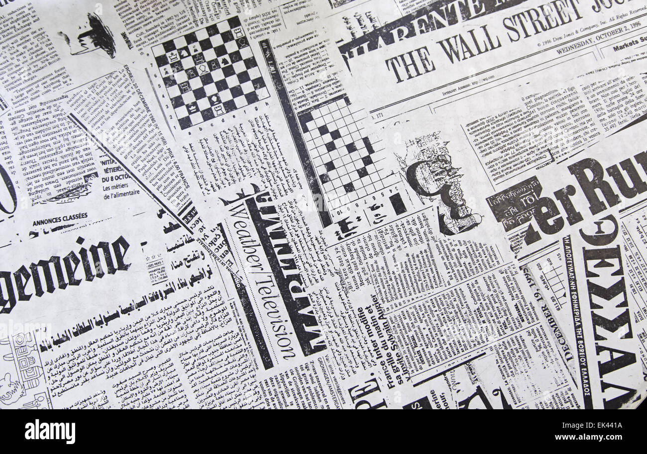 World newspapers, detail of newspapers with news, information and ...