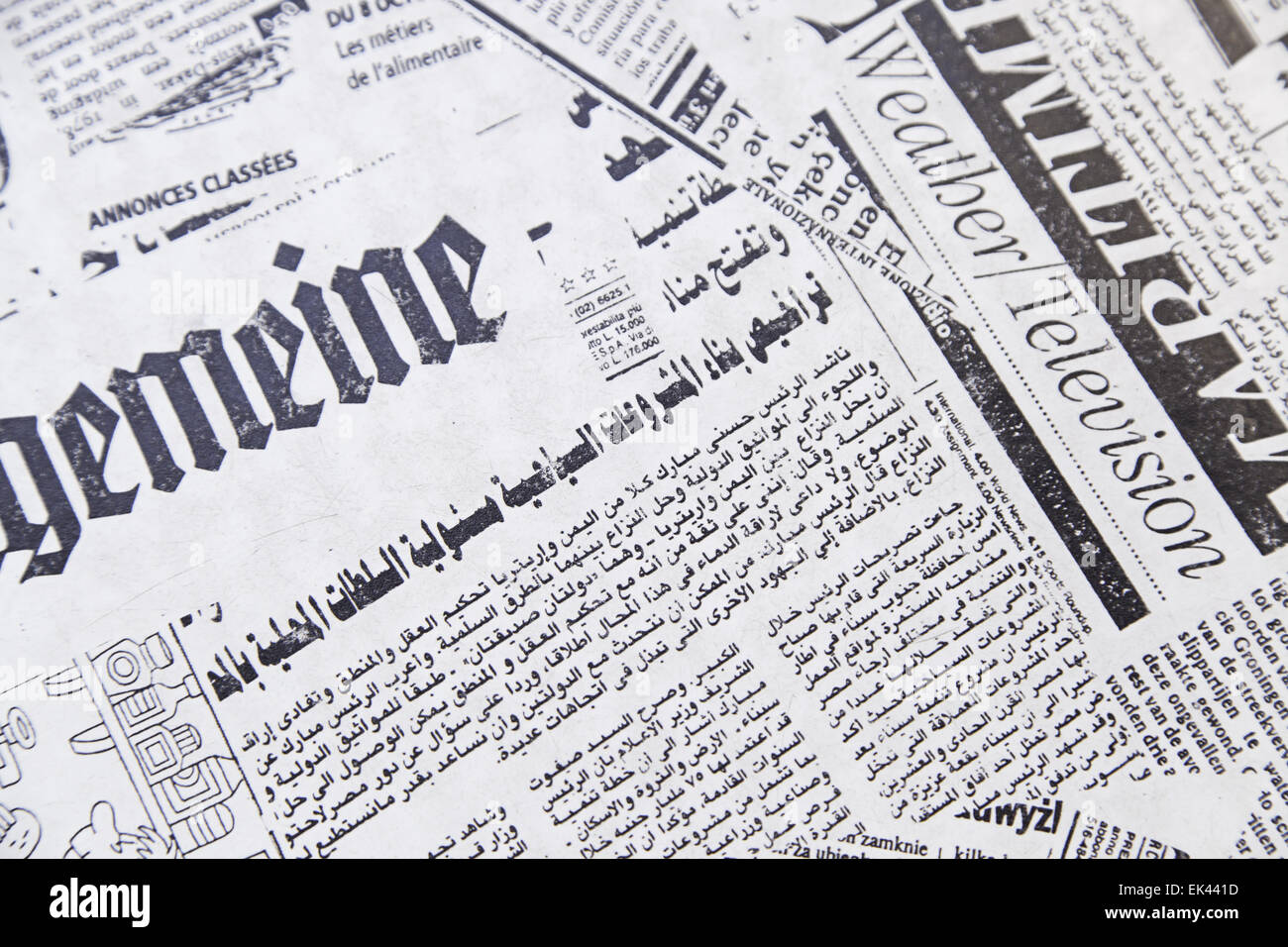 World newspapers, detail of newspapers with news, information and ...