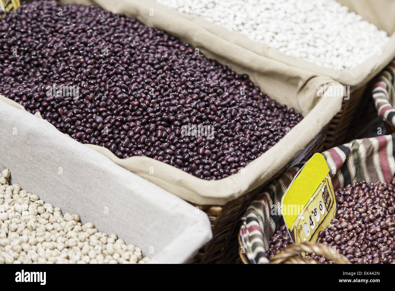 Beans in a traditional market, detail of some vegetables Stock Photo ...