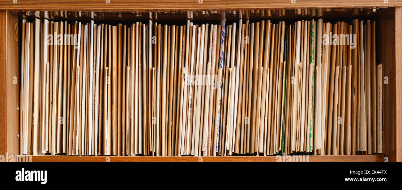 Retro Vintage Keeping Records On Yellow Shelves, Business Background ...