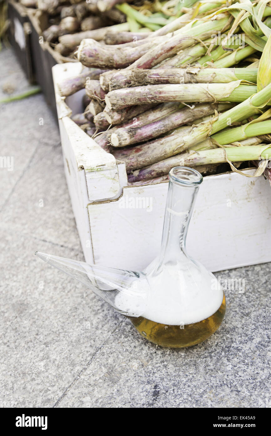 Glass container with beer, detail of typical Spanish vessel Stock Photo ...