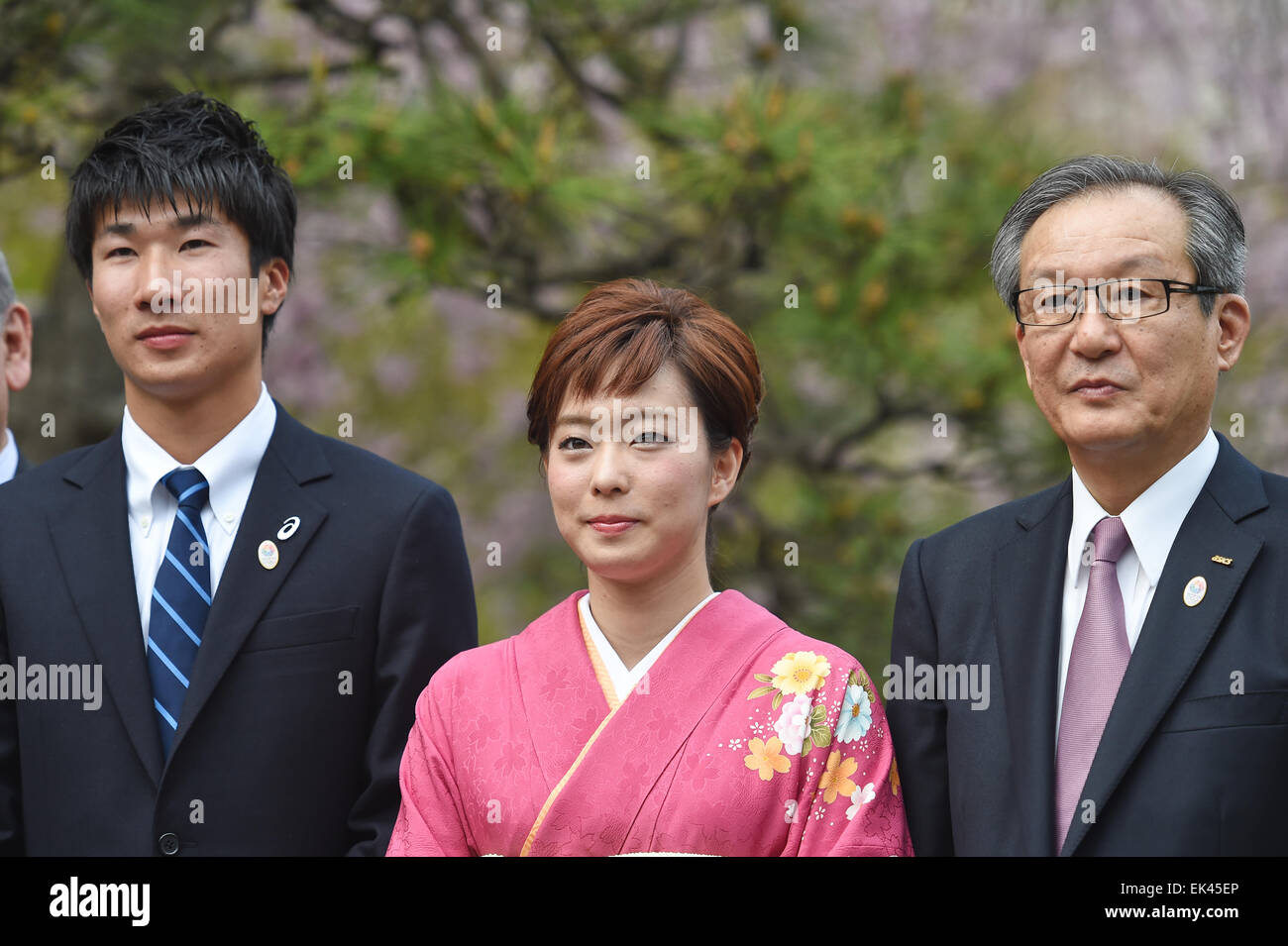 (L-R) Yoshihide Kiryu, Kasumi Ishikawa, Motoi Oyama, APRIL 6, 2015 ...