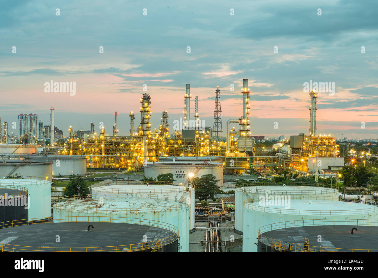 Oil refinery at dramatic twilight in Thailand Stock Photo - Alamy