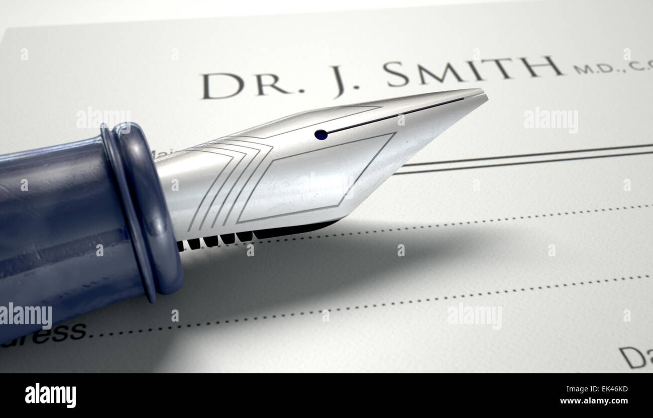A blank generic doctors prescription note and a fountain pen on an ...