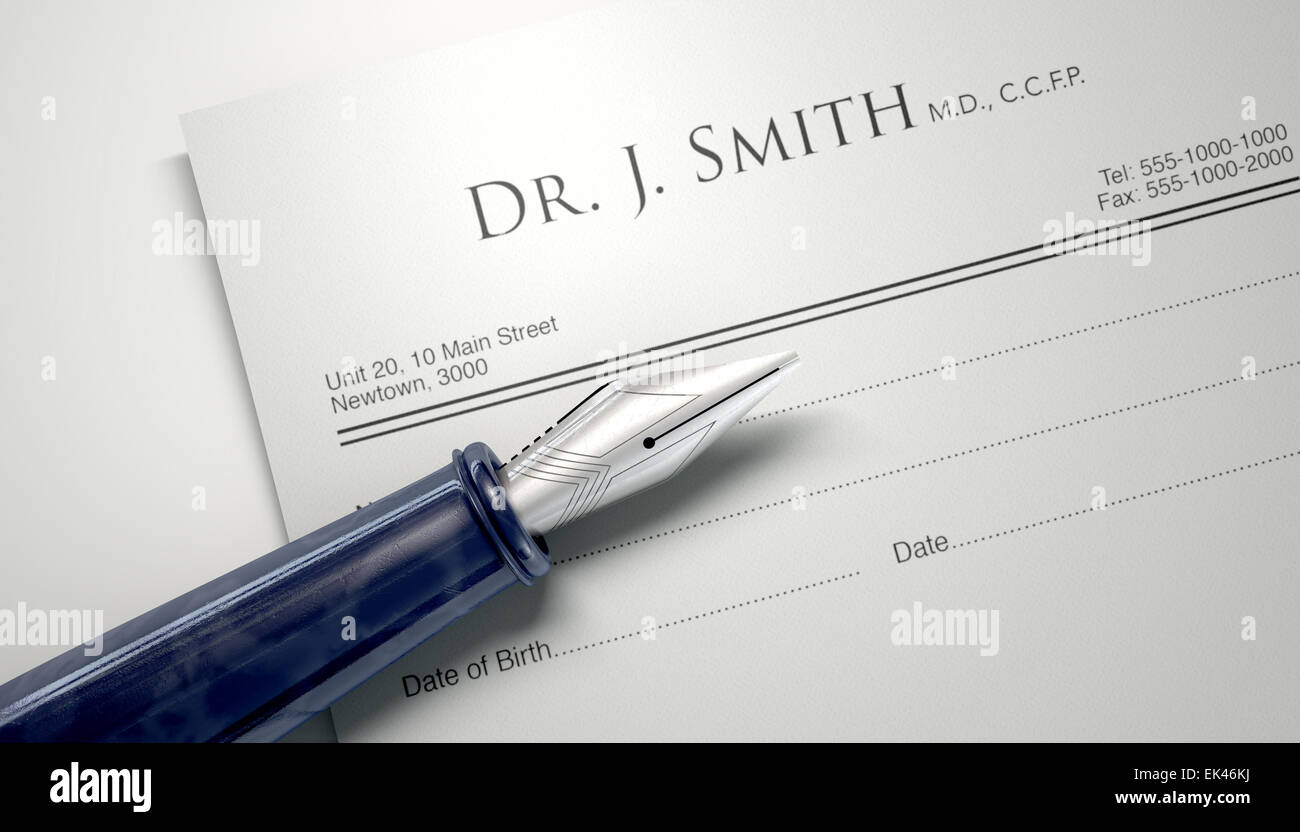 A blank generic doctors prescription note and a fountain pen on an ...