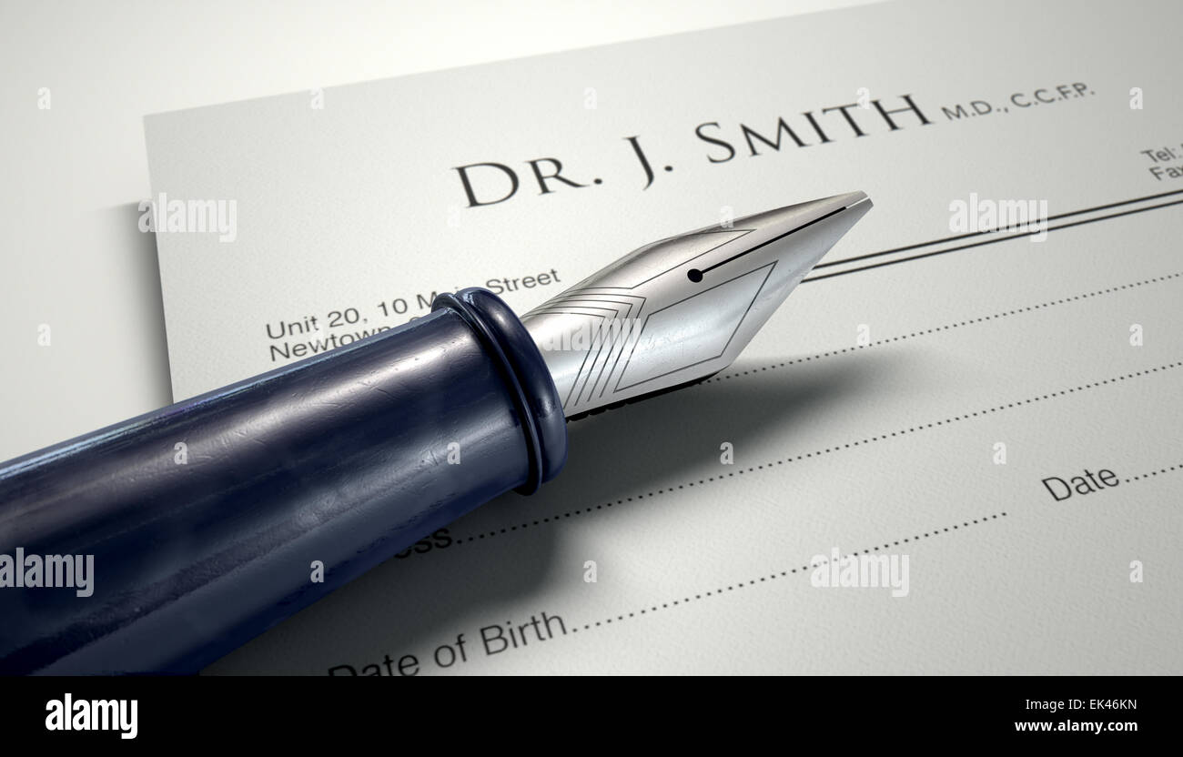 A blank generic doctors prescription note and a fountain pen on an ...