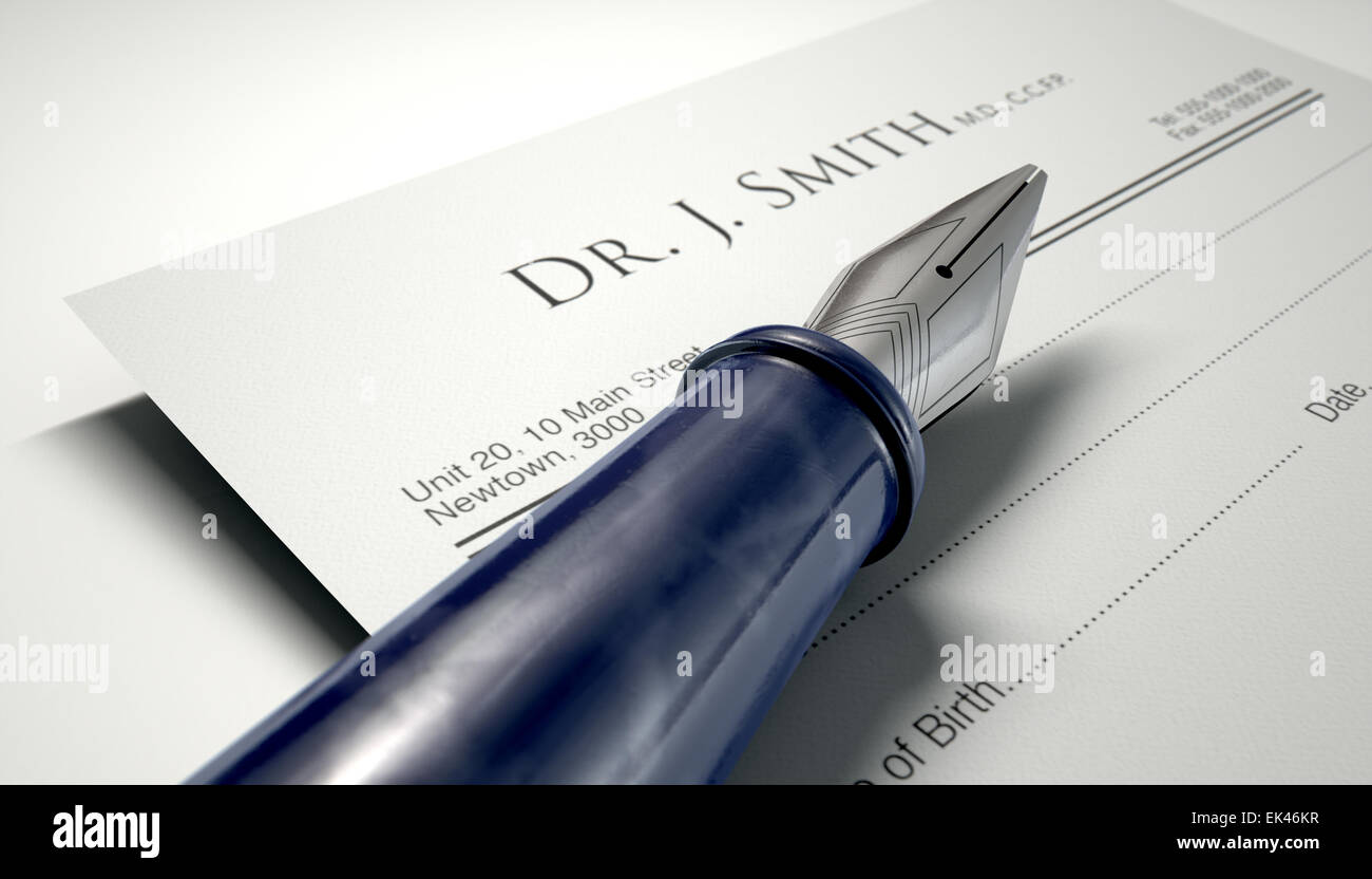 A blank generic doctors prescription note and a fountain pen on an ...