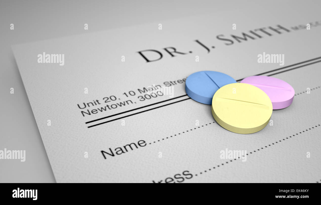 A blank generic doctors prescription note with three regular pills on ...