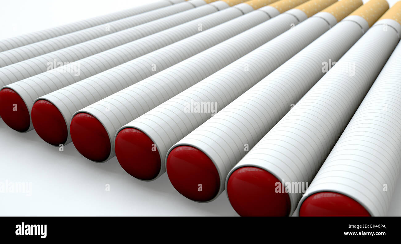 A close up of a laid out collection of regular electronic cigarettes ...