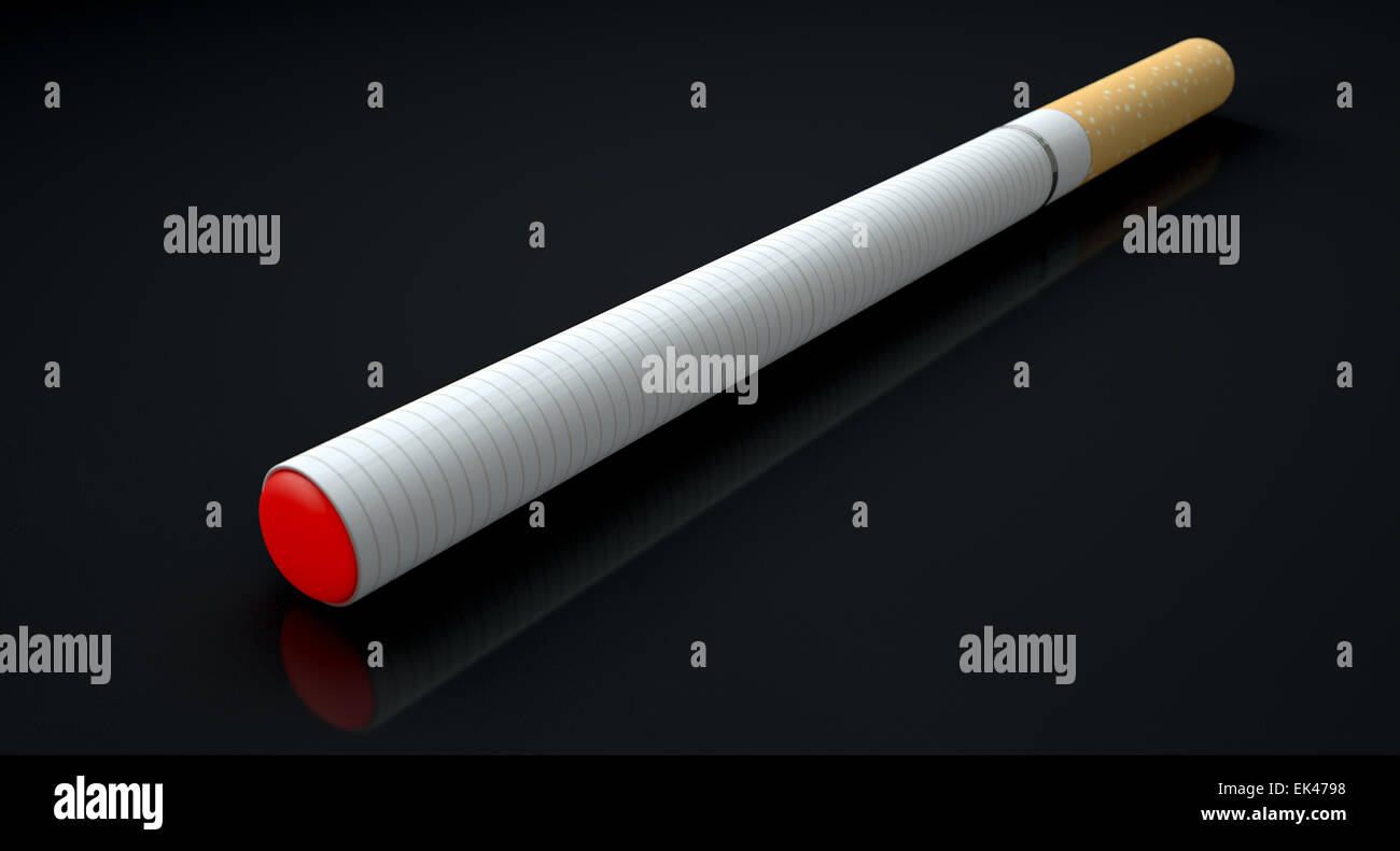 A close up of a regular electronic cigarette with a glowing red tip on ...