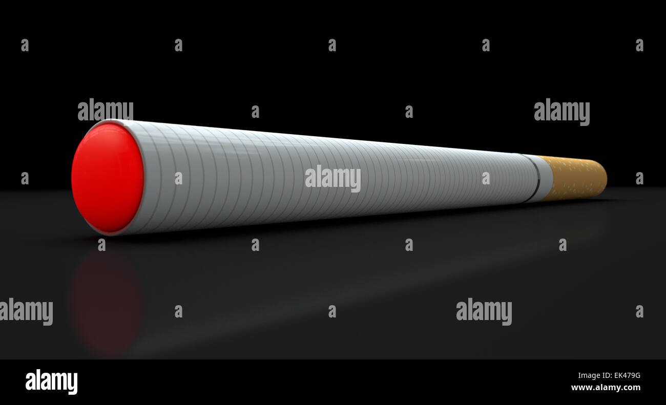 A close up of a regular electronic cigarette with a glowing red tip on ...