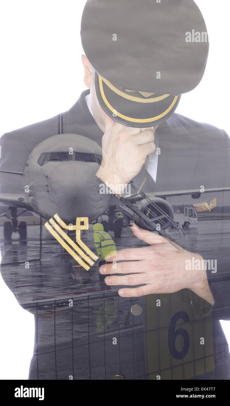 Sad pilot at the airport Stock Photo - Alamy