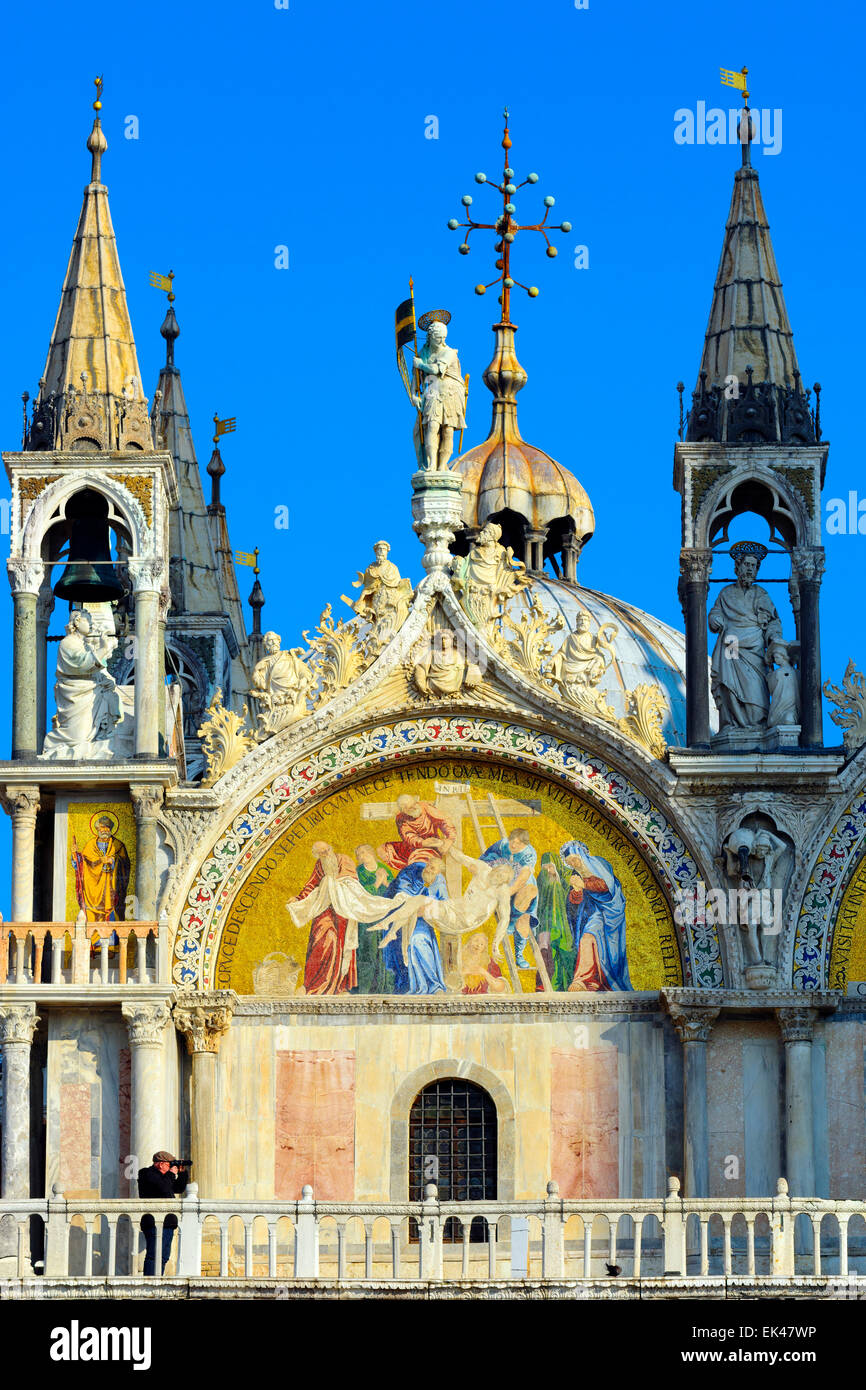 Exterior detail of of St. Mark's Basilica, San Marco square, Venice ...