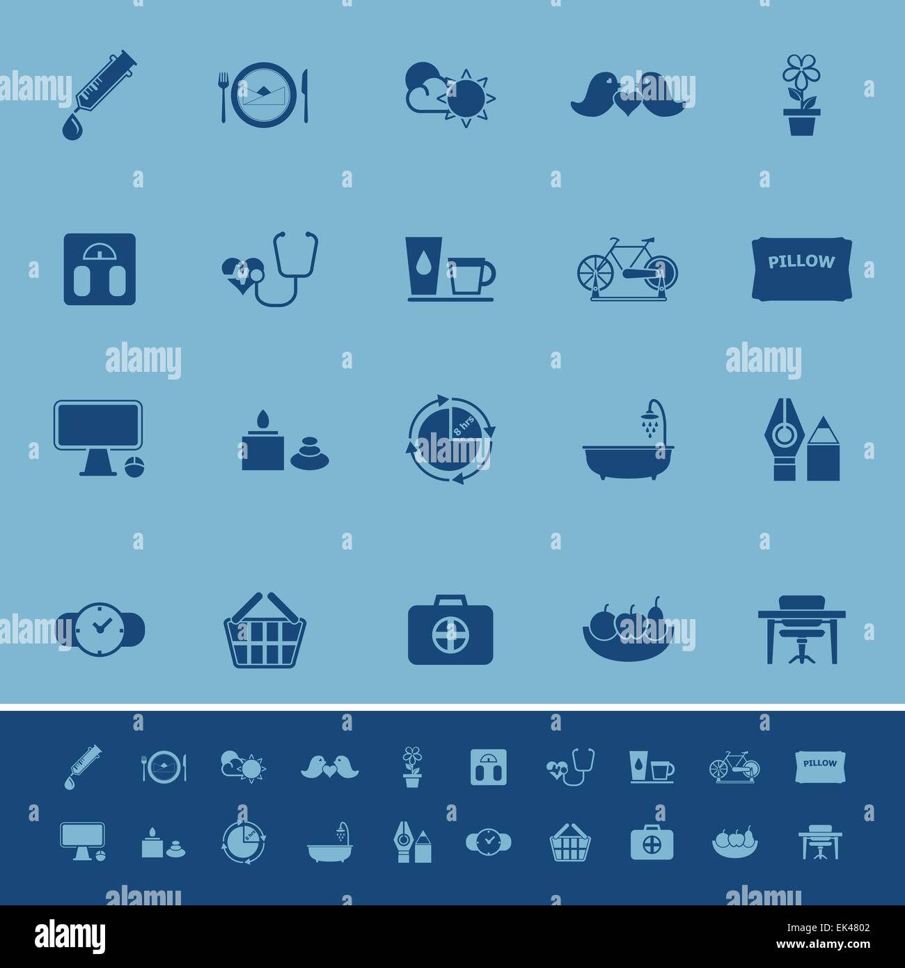 Health behavior color icons on blue background, stock vector Stock ...