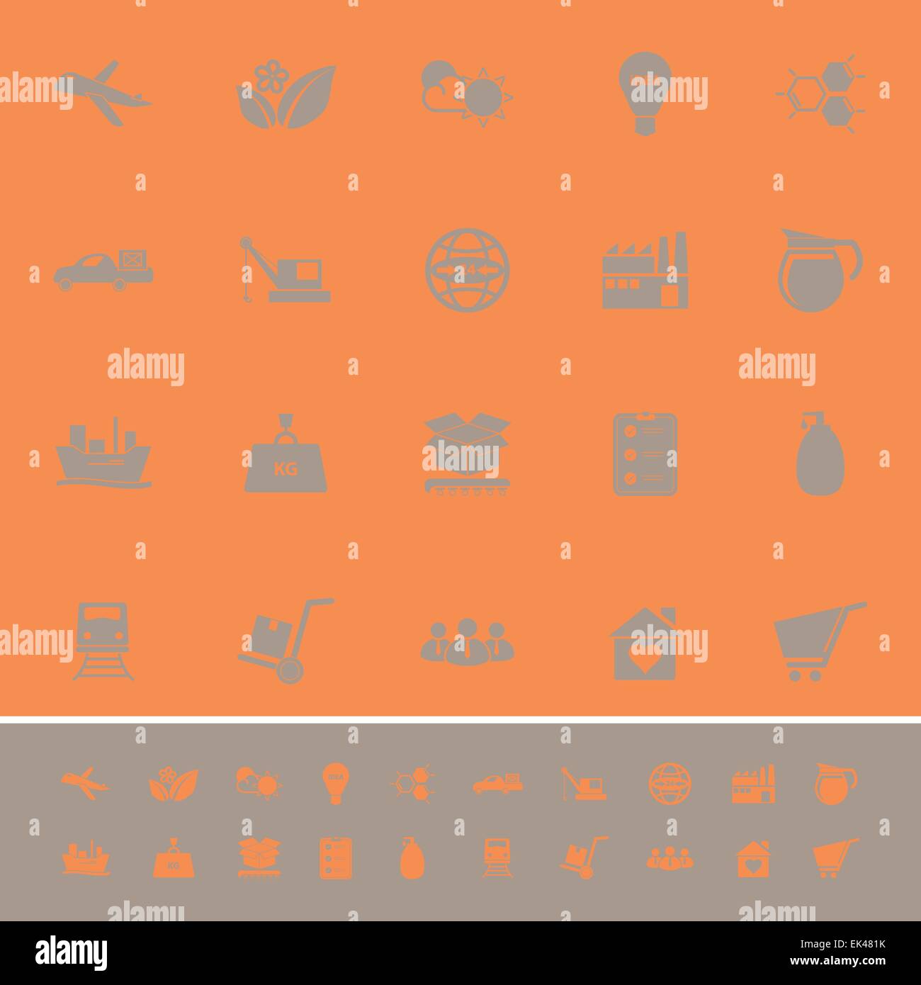 Supply chain and logistic color icons on orange background, stock ...