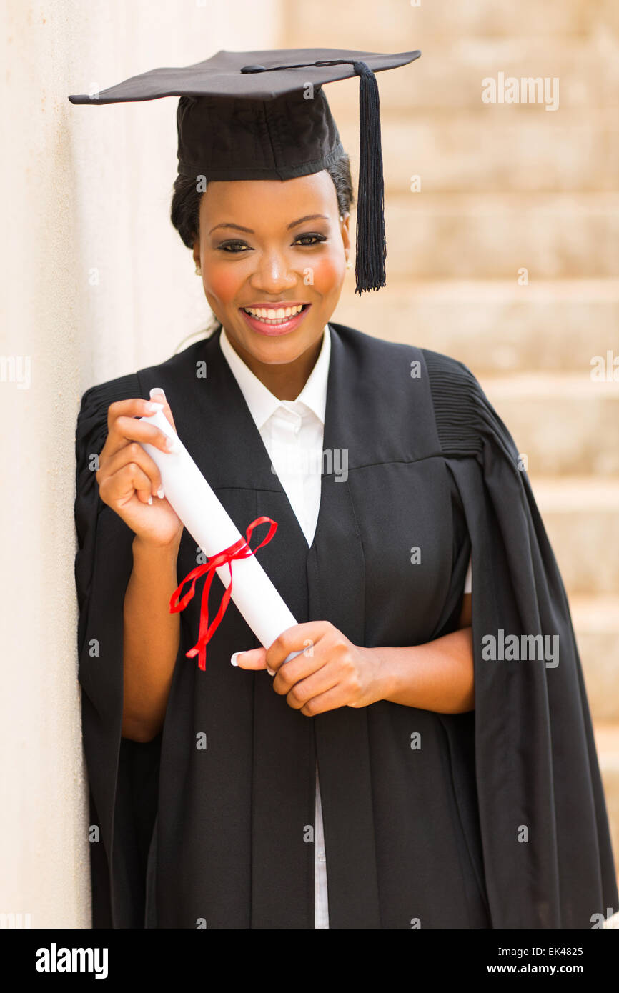 beautiful afro American graduate holding diploma Stock Photo - Alamy