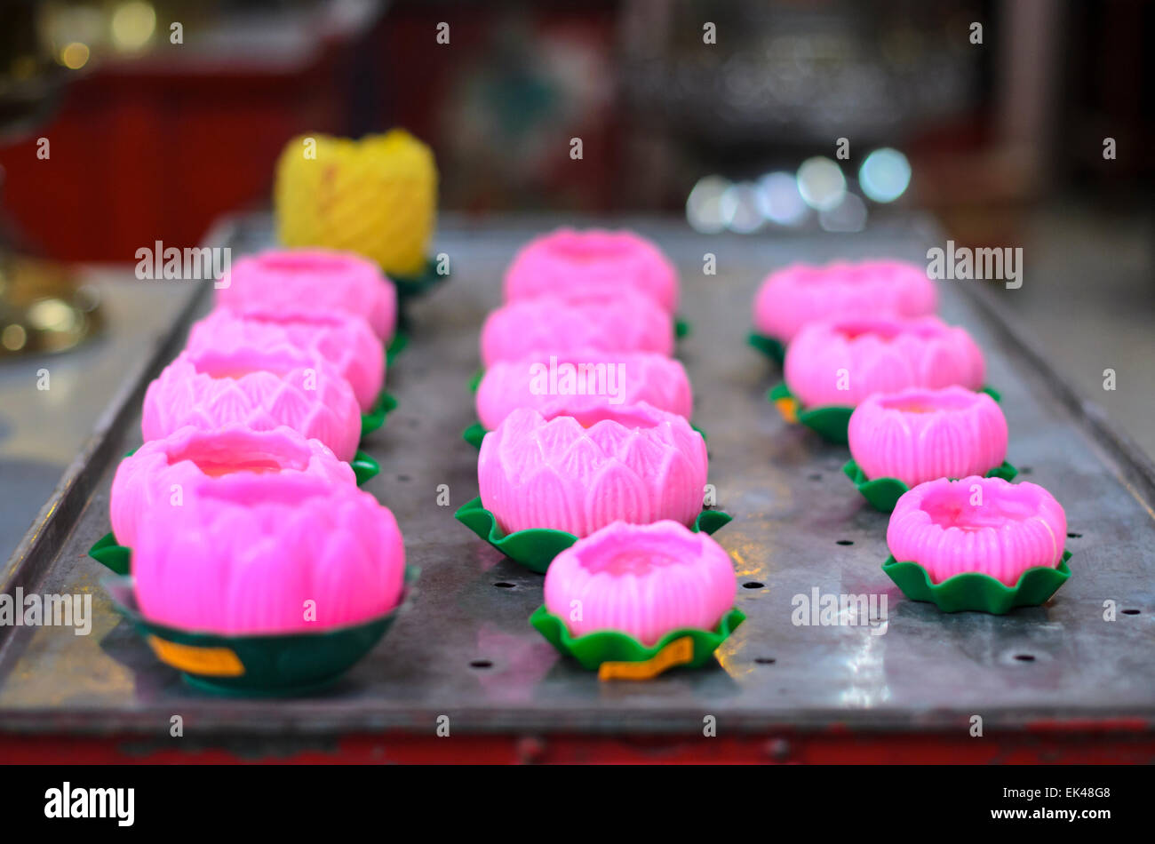 Pink candles in the shape of lotus flowers - temple offerings, Chinese ...