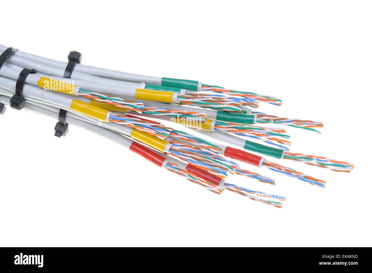 Computer network cables with cable ties on white background Stock Photo ...