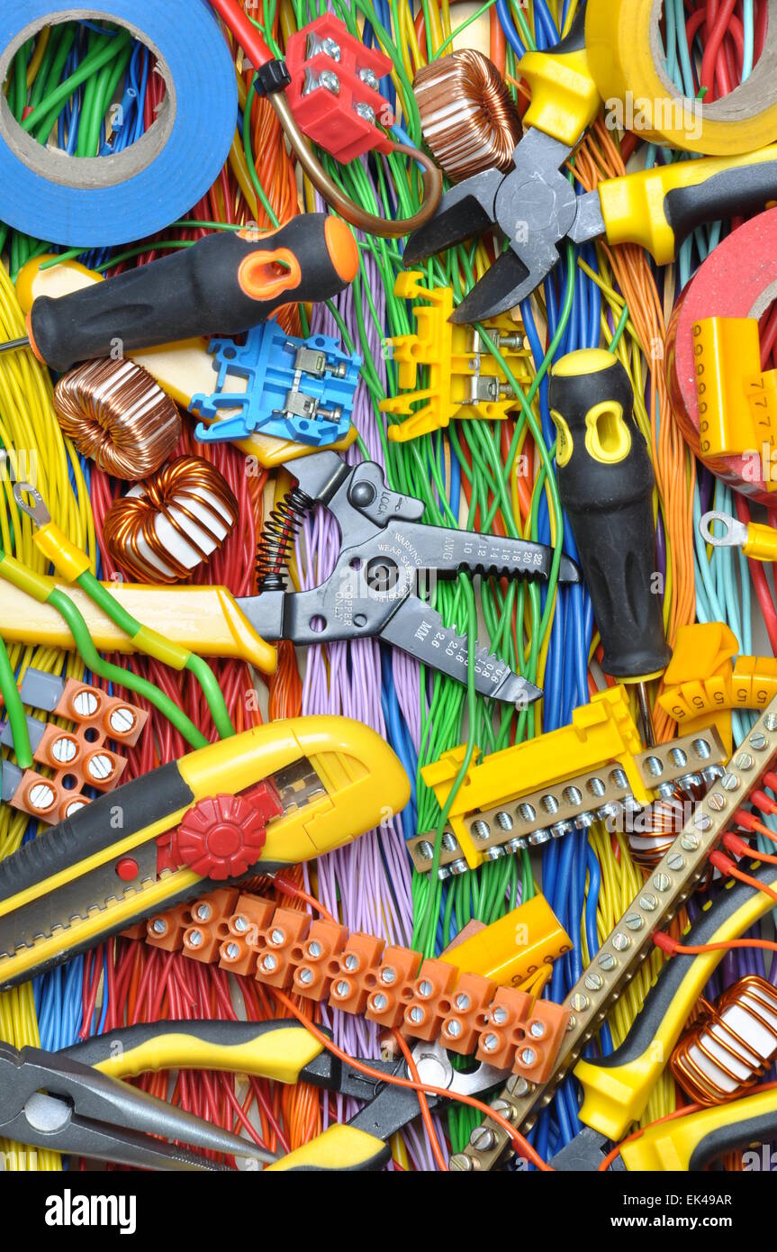 Electrical component kit to use in electrical installations Stock Photo ...