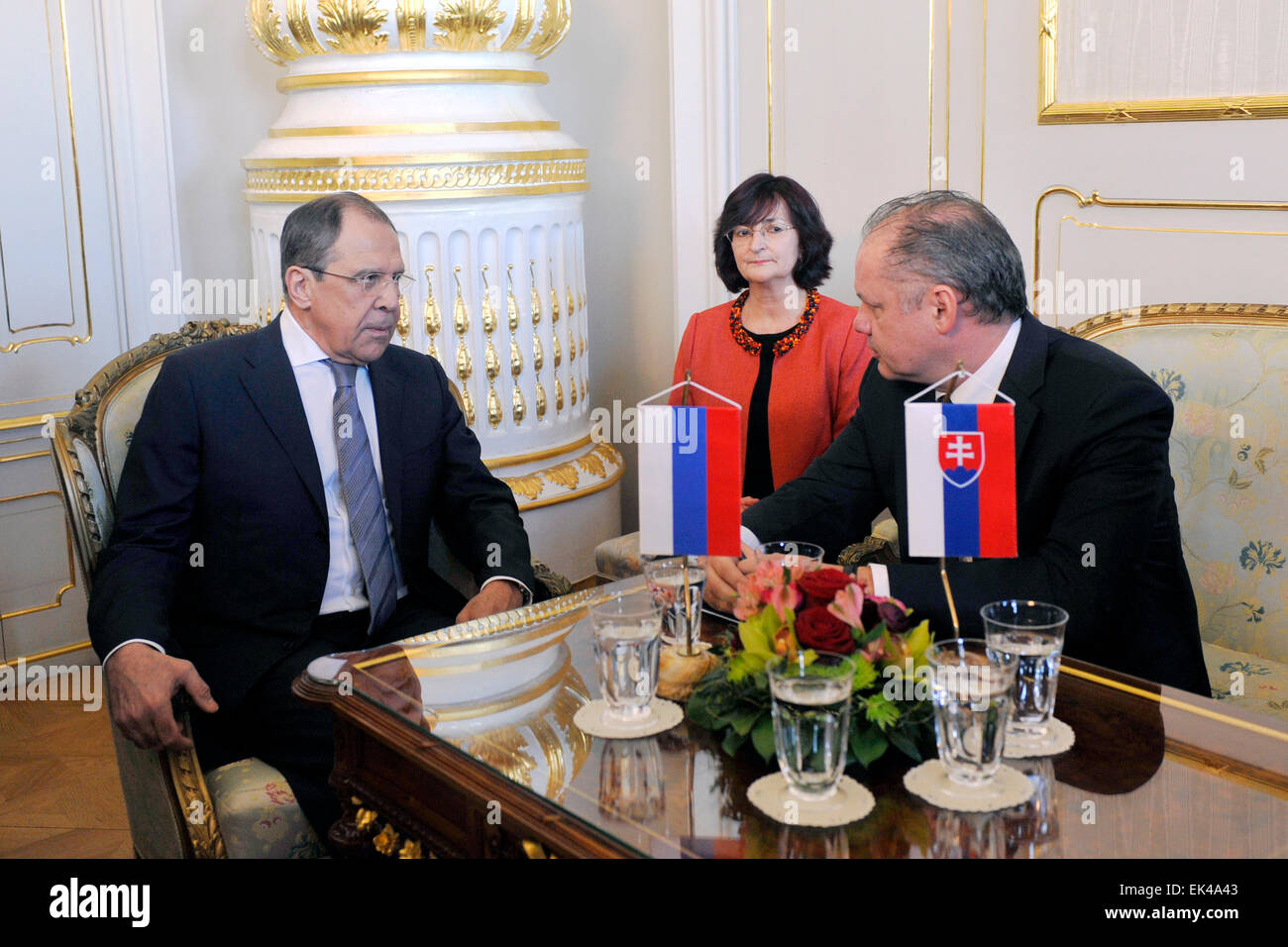Bratislava. 4th Apr, 2015. Slovak President Andrej Kiska, right, and ...