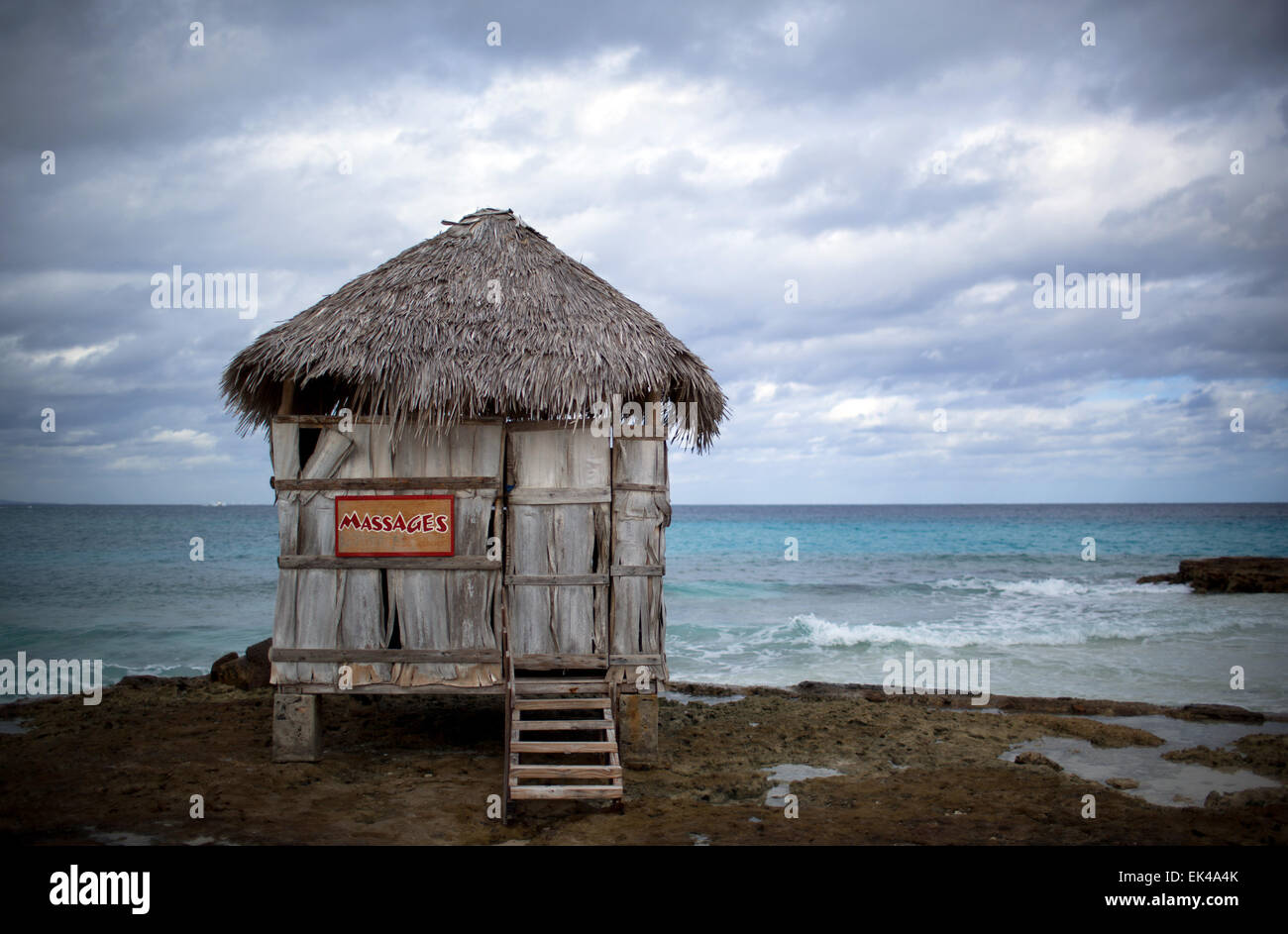 A wooden hut, where massages are offered, at the beach of Playa ...