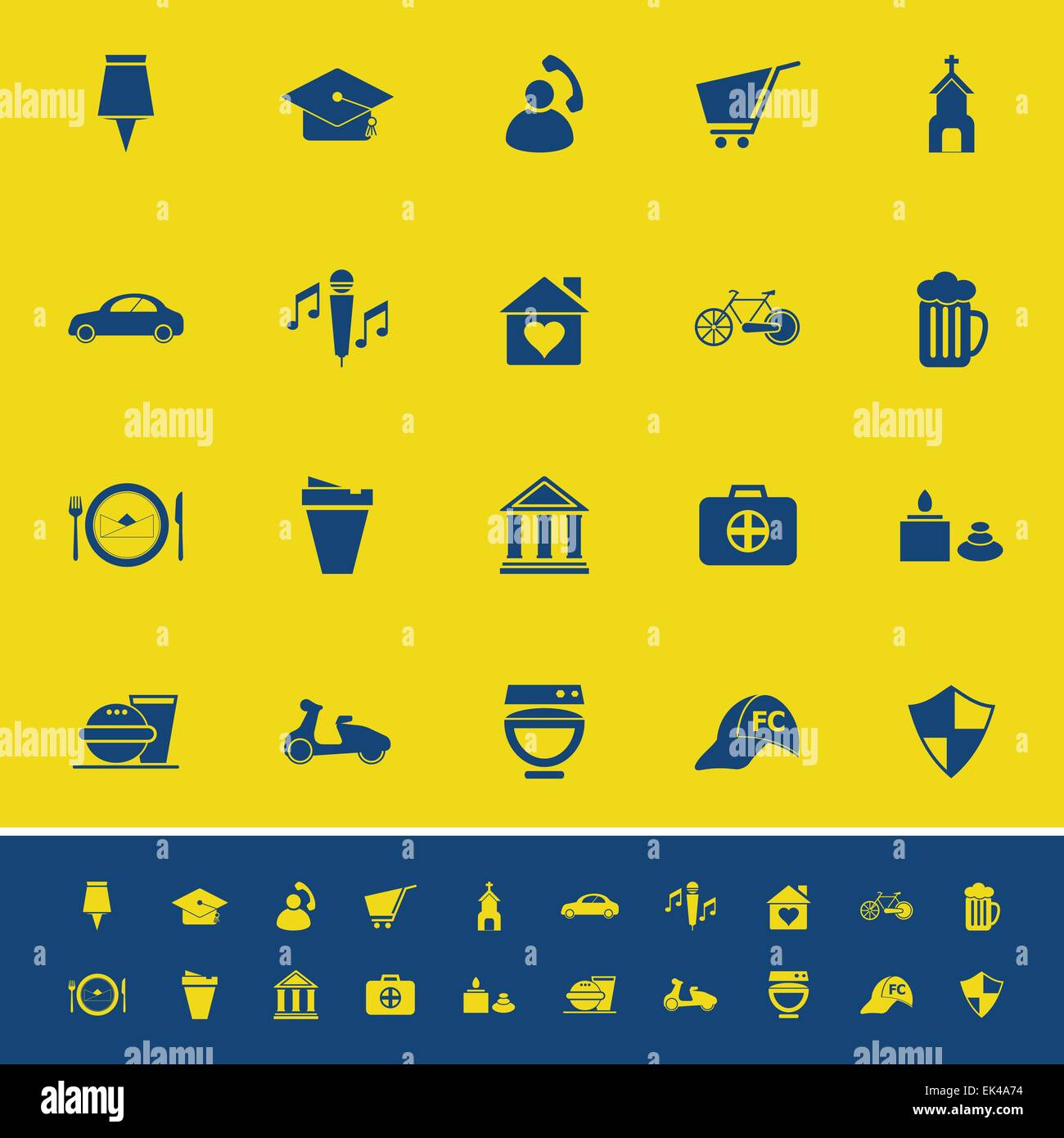 Map sign and symbol color icons on yellow background, stock vector ...