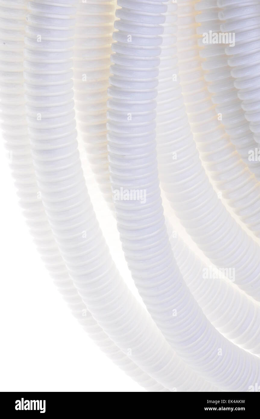 White plastic corrugated pipe isolated on white background Stock Photo ...