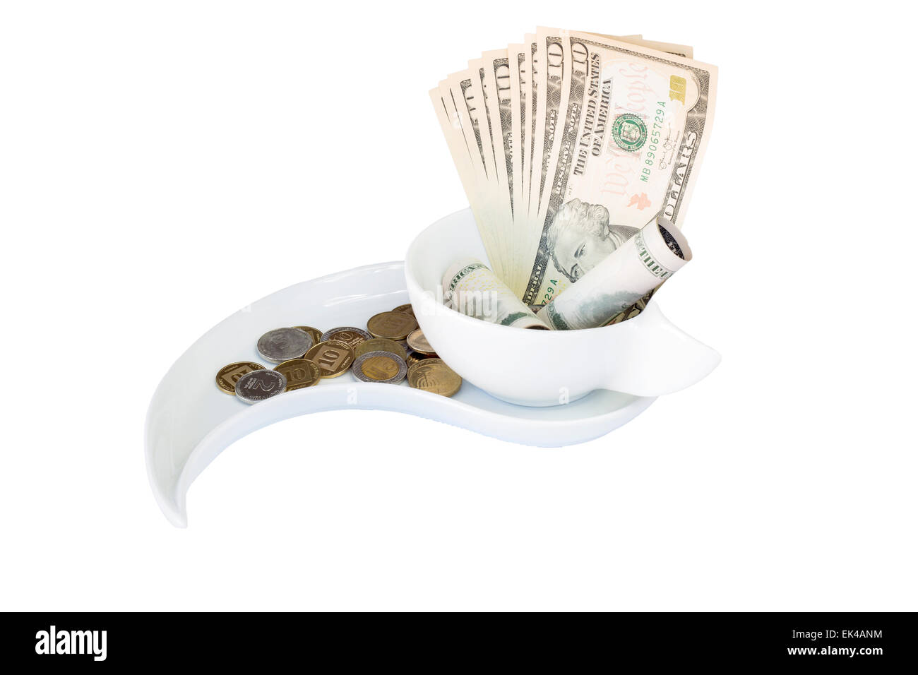 Money - Cash Dollars bank notes and coins on white background Stock ...