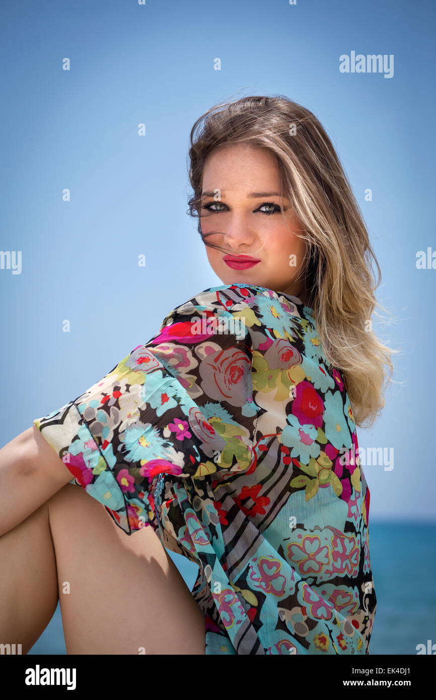 Italy, Sicily, beautiful girl portrait by the sea Stock Photo - Alamy