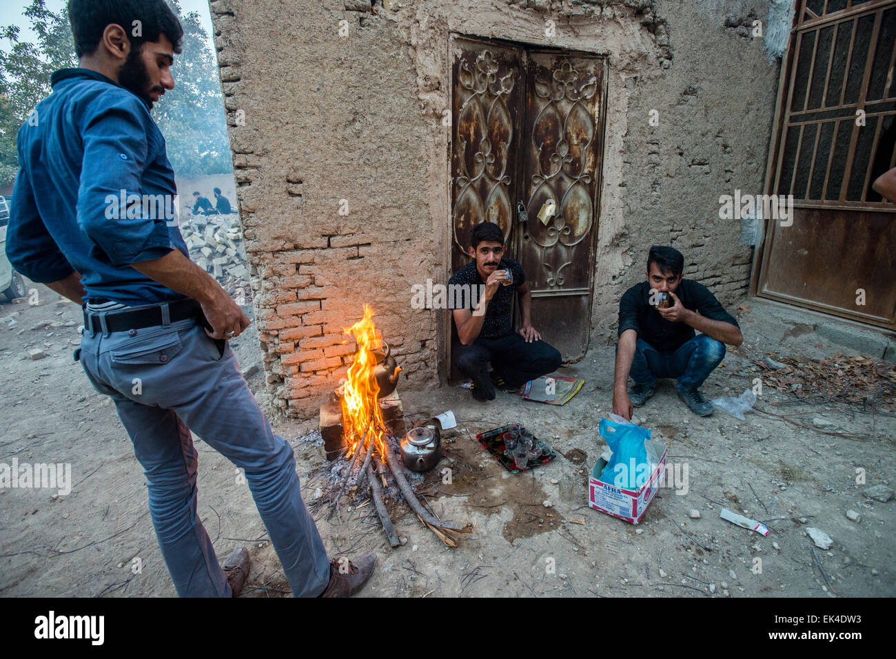 Men resting after rehearsal of Tazieh, ritual theater of the day of ...