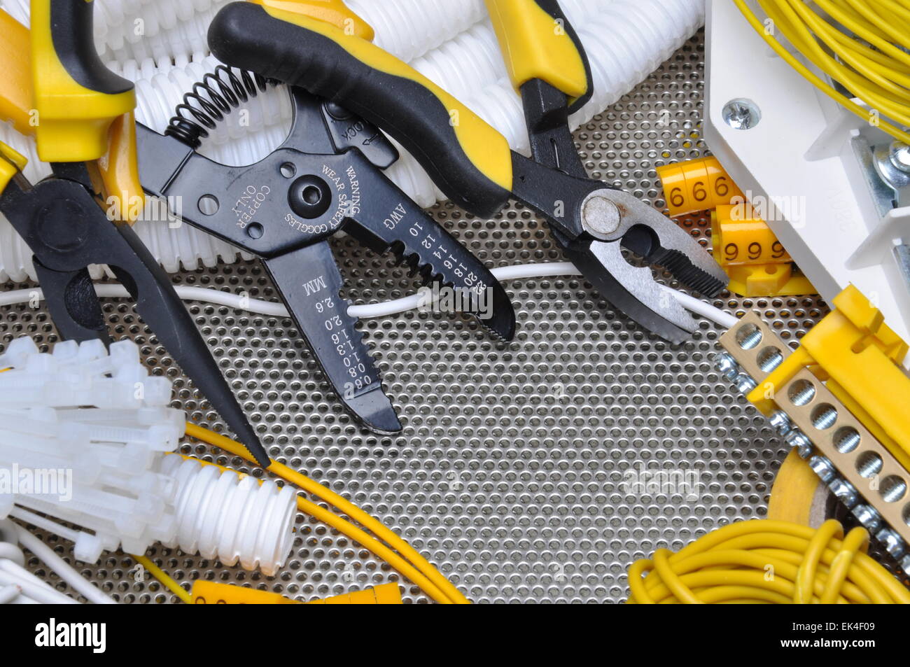 Tools and component for electrical installation Stock Photo - Alamy