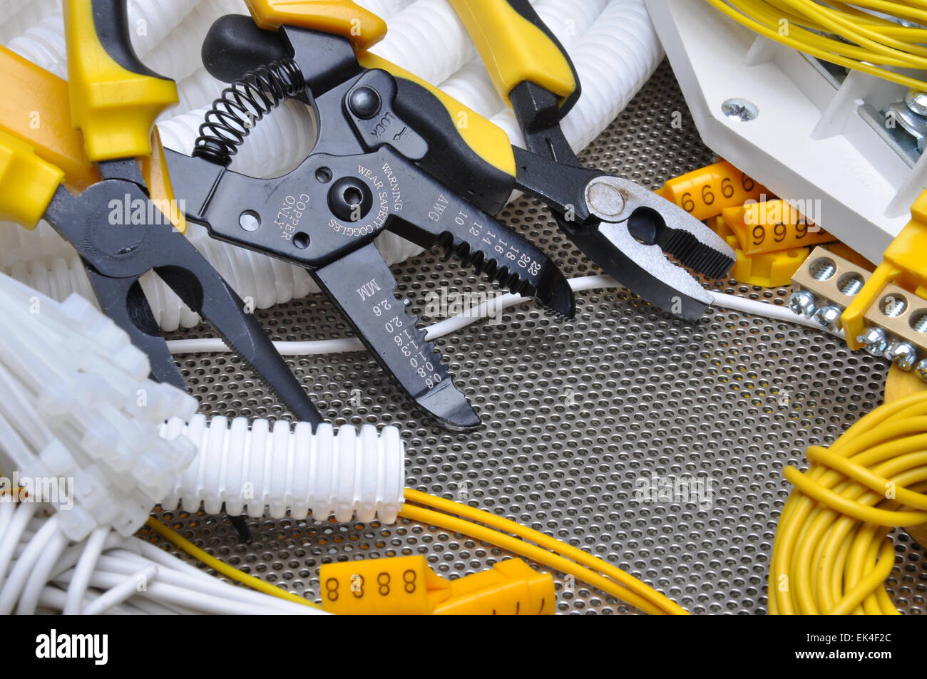 Tools and component for electrical installation Stock Photo - Alamy