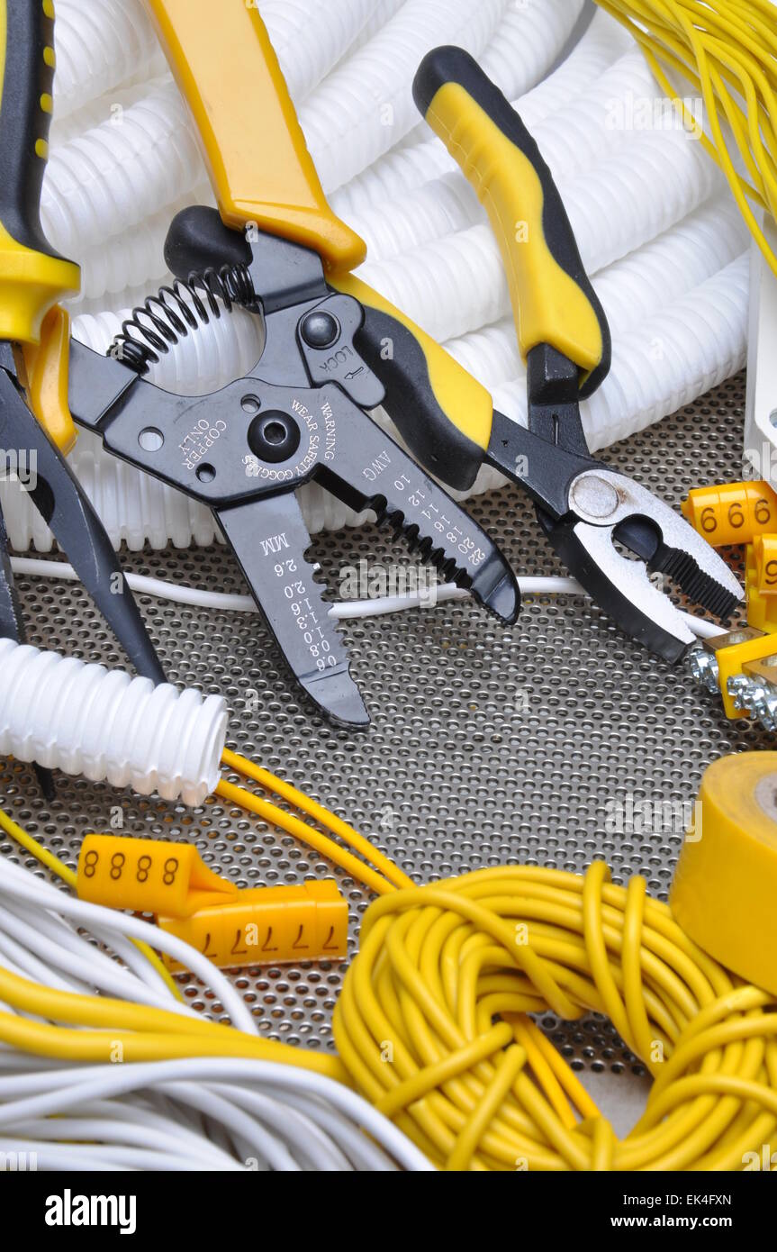 Tools and component for electrical installation Stock Photo - Alamy