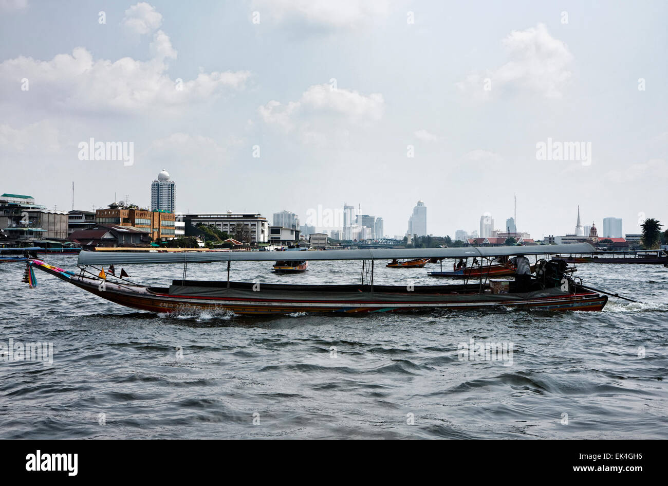 Thailand, Bangkok, view of the Chao Praya river and the skyline of the ...