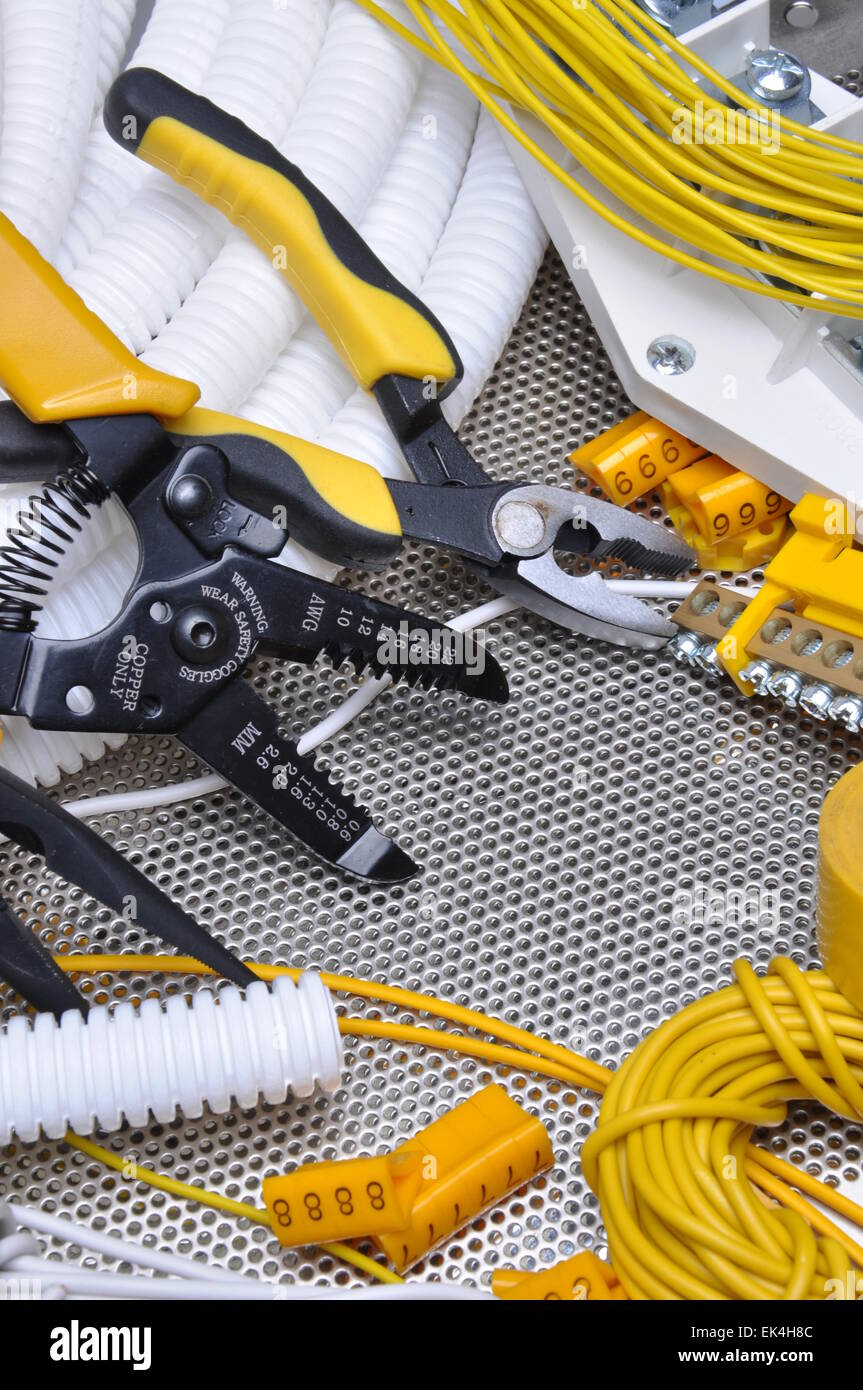 Tools and component for electrical installation Stock Photo - Alamy