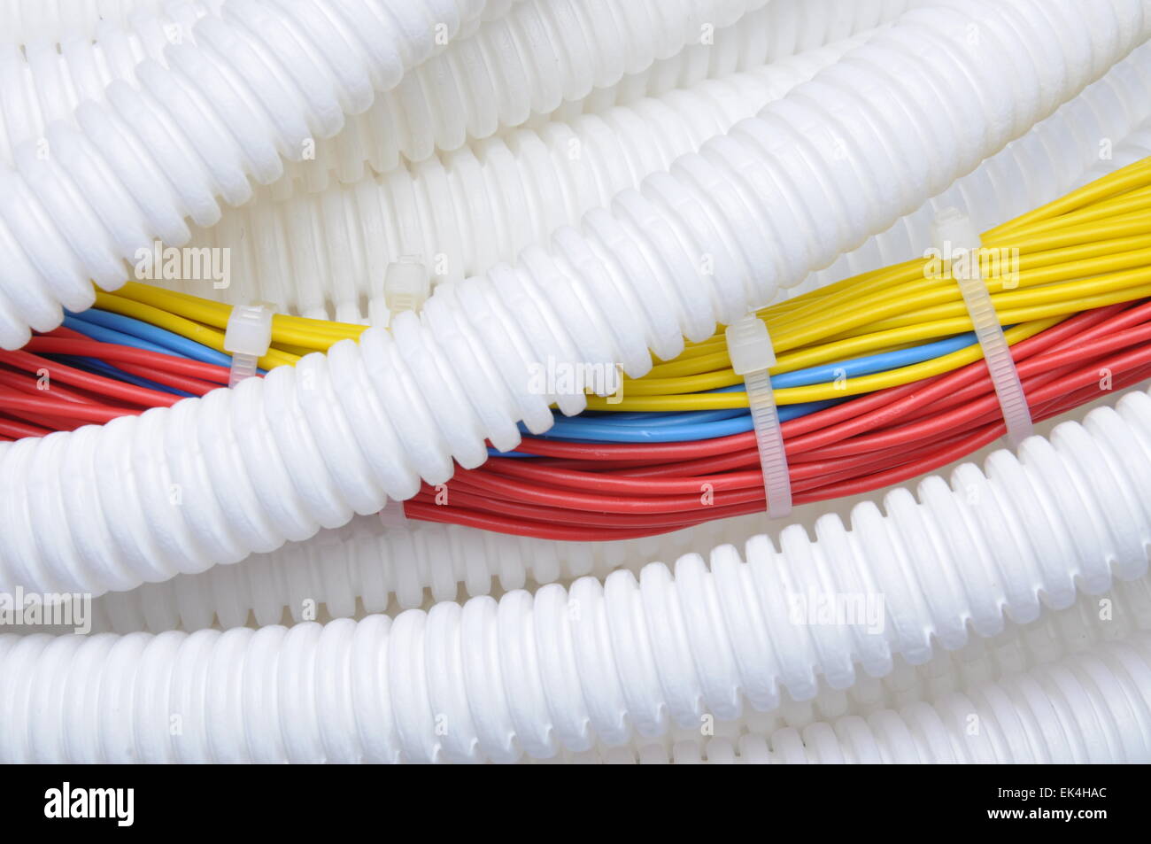 Corrugated pipe with electrical cables Stock Photo - Alamy
