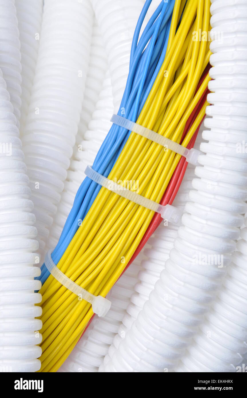 Corrugated pipe with electrical cables Stock Photo - Alamy