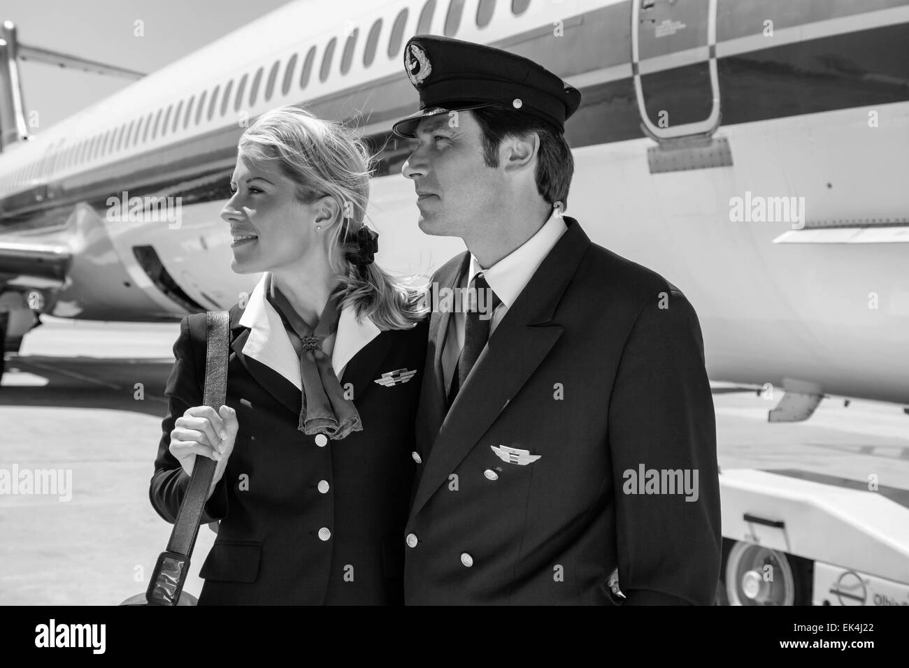 Italy, Sardinia, Olbia International Airport, flight assistants near an ...