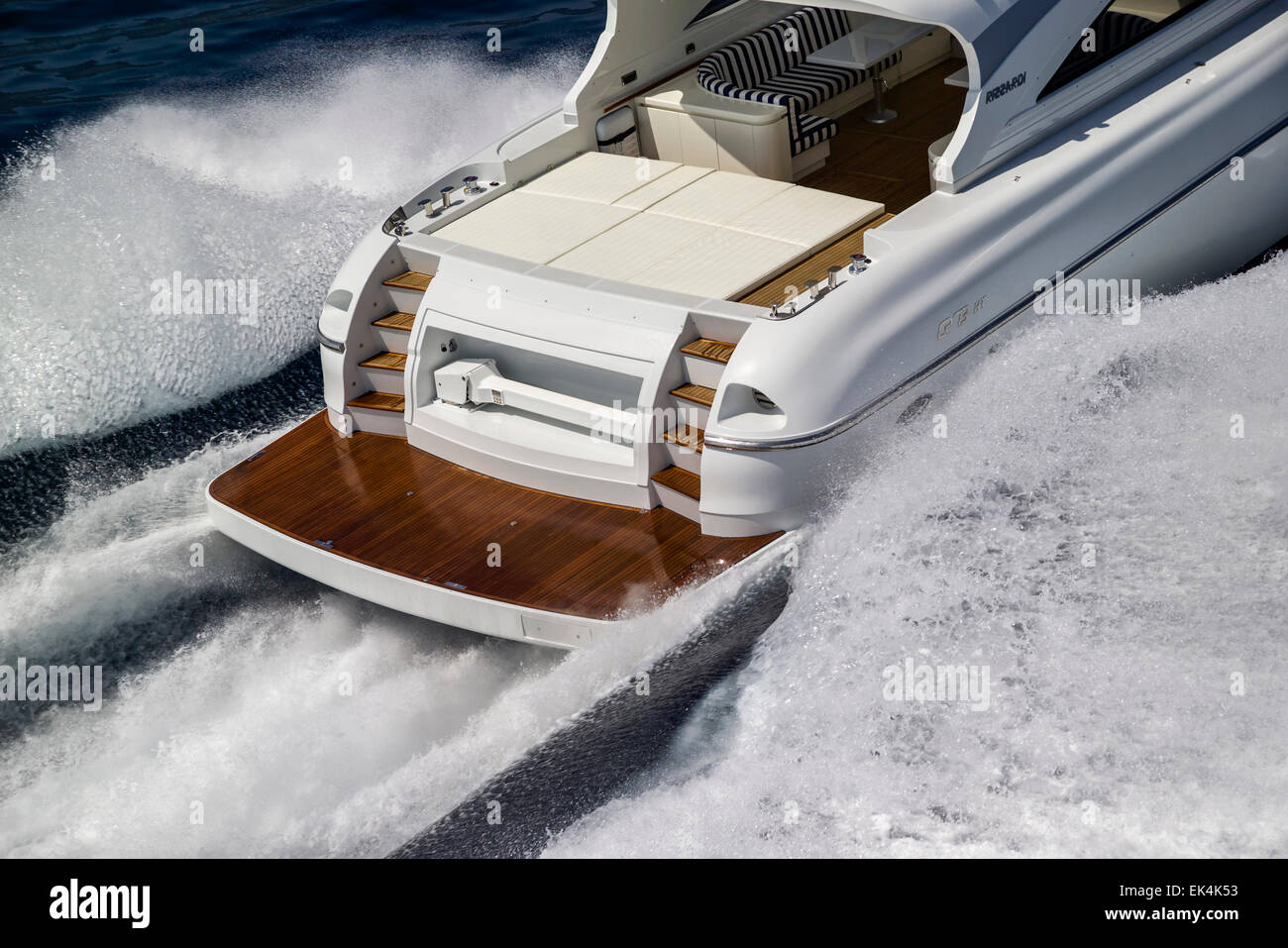 Italy, Circeo (Rome), Tyrrhenian sea, Rizzardi 73 luxury yacht, stern ...