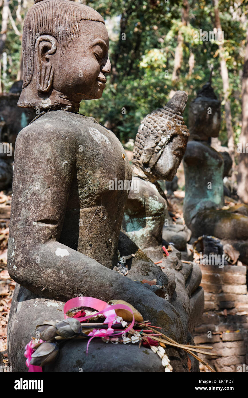 Thailand, Chiang Mai, Umong Temple (Wat Umong), old religious staues ...